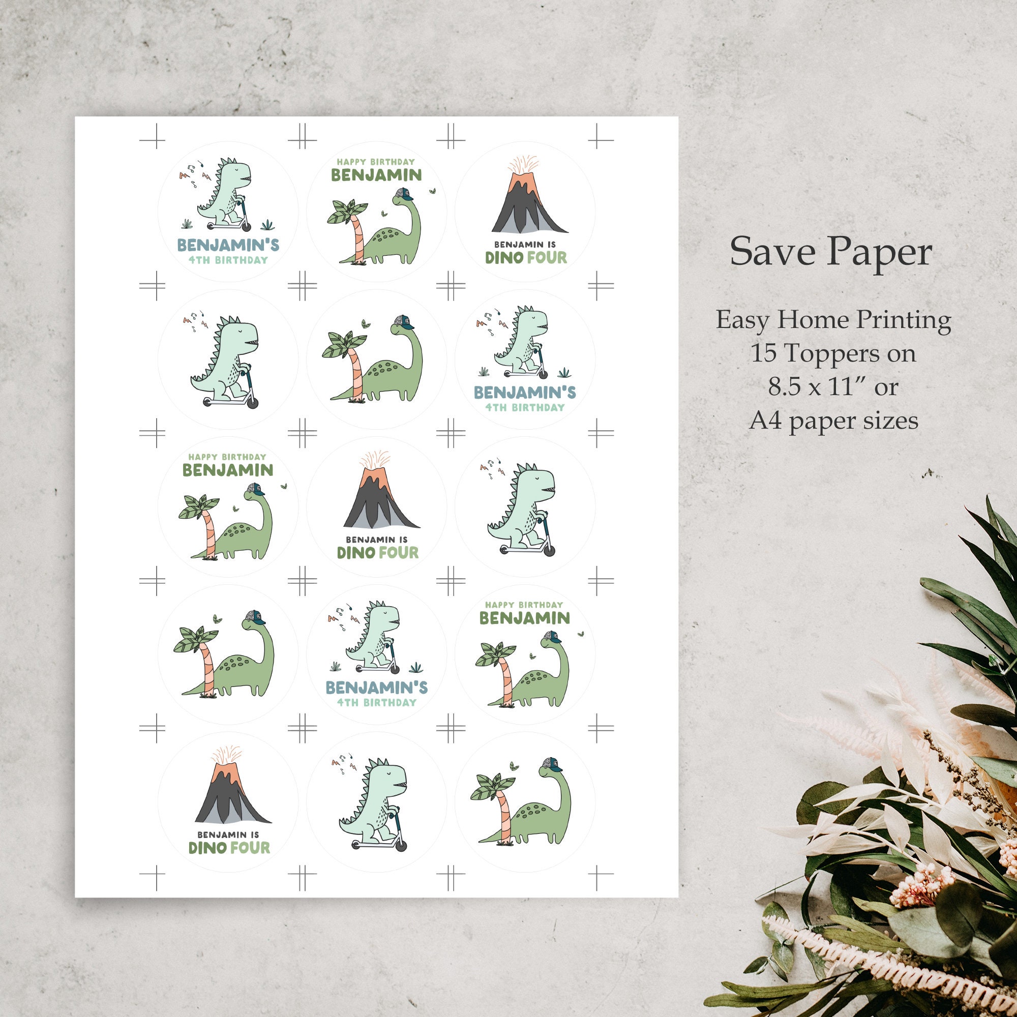 Editable Dinosaur Birthday Cupcake Toppers, Dinosaur Birthday Stickers ...