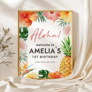Tropical Summer Birthday Welcome Sign, Hawaiian Party Welcome Board ...