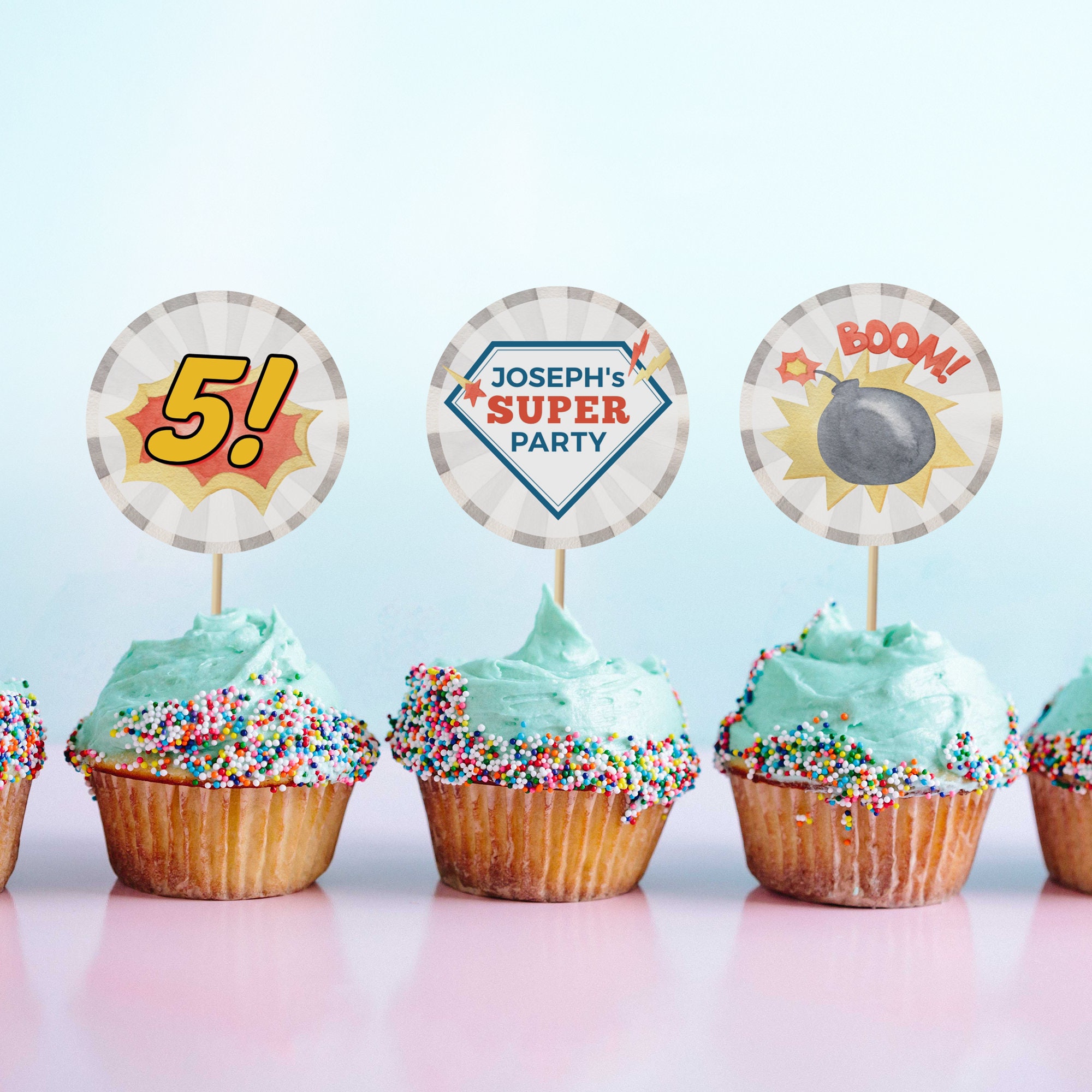 Editable Superhero Birthday Cupcake Toppers Superhero - Etsy