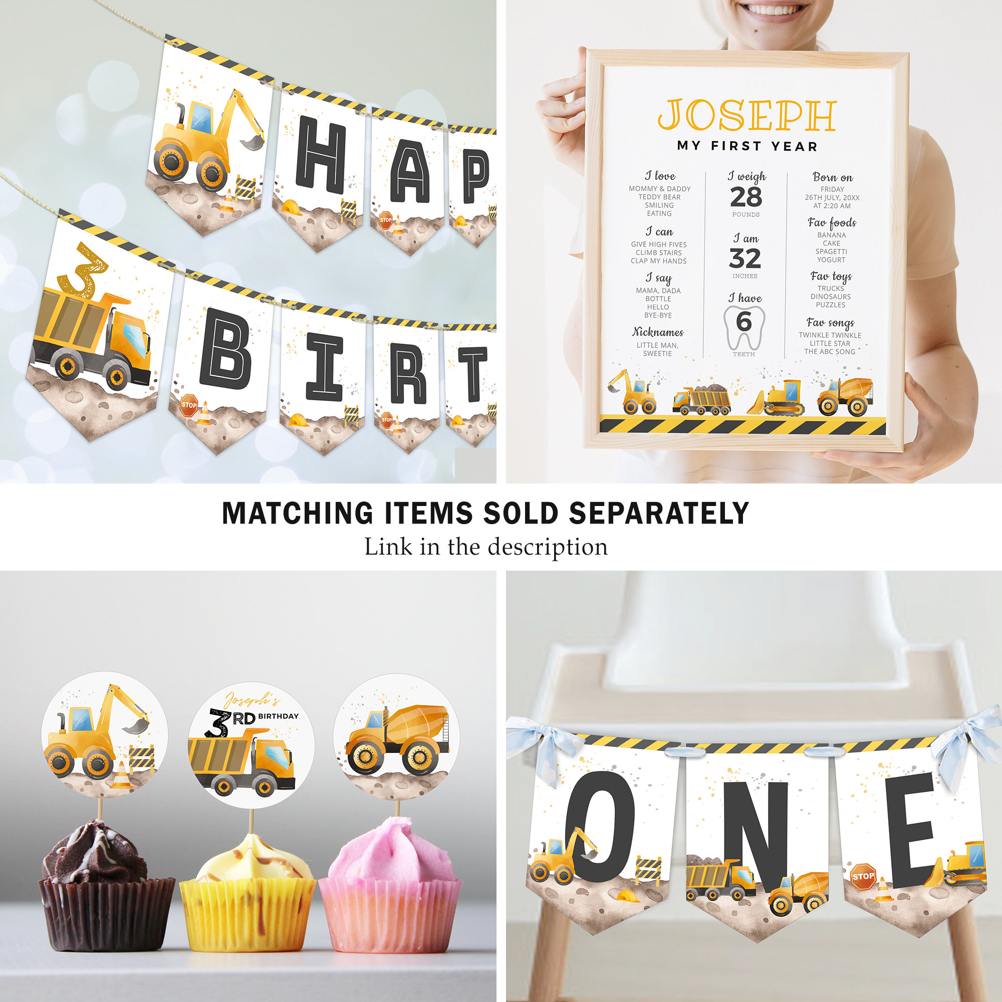 Editable Construction First Birthday Time Capsule Sign Digger - Etsy