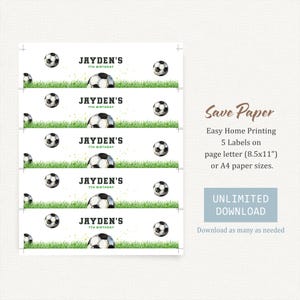 Soccer Birthday Water Bottle Label, Sports Theme Party Water Bottle Wrap, Boy Birthday, Instant ...