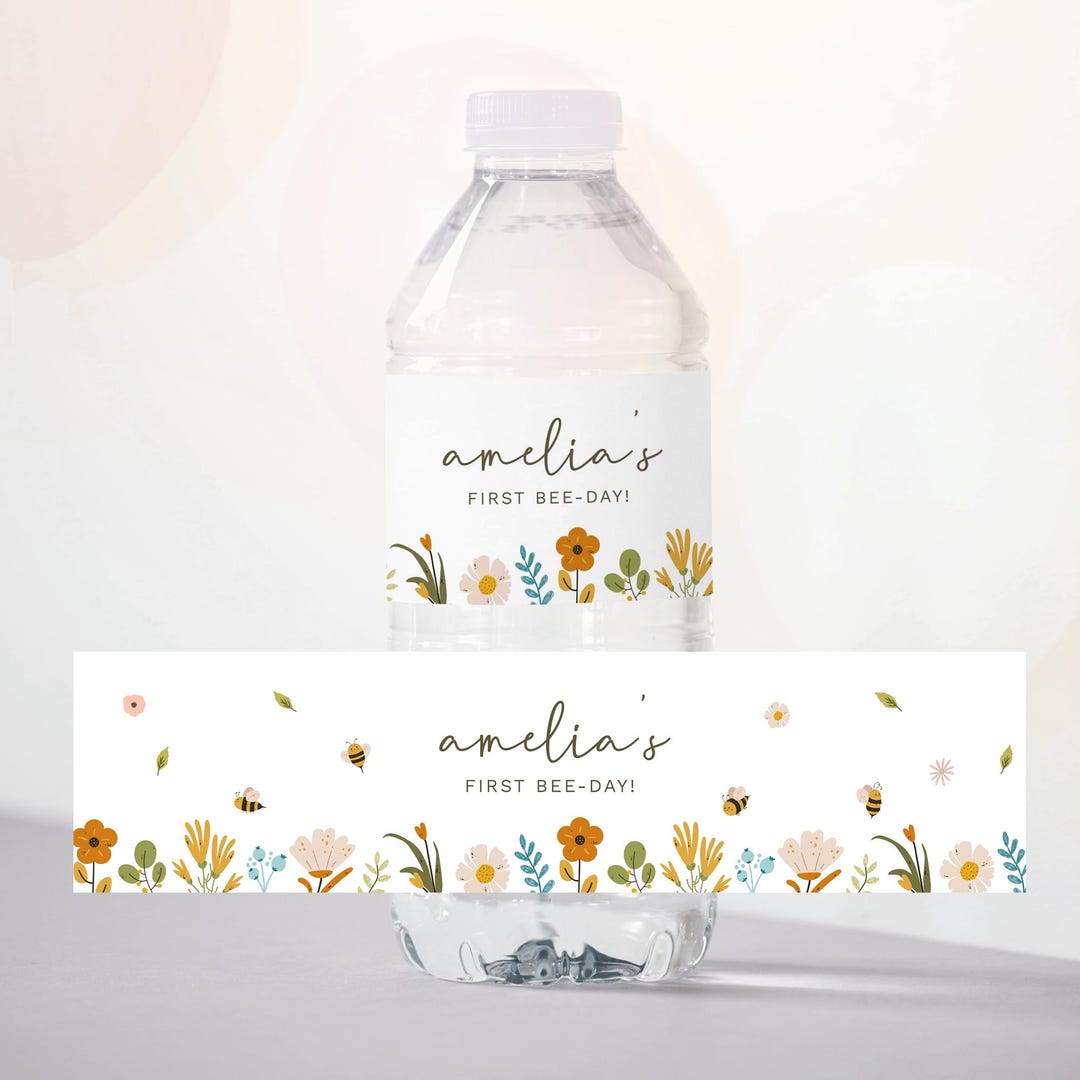 Bee Birthday Water Bottle Label, Bogo Floral Party Label, Girl Birthday ...