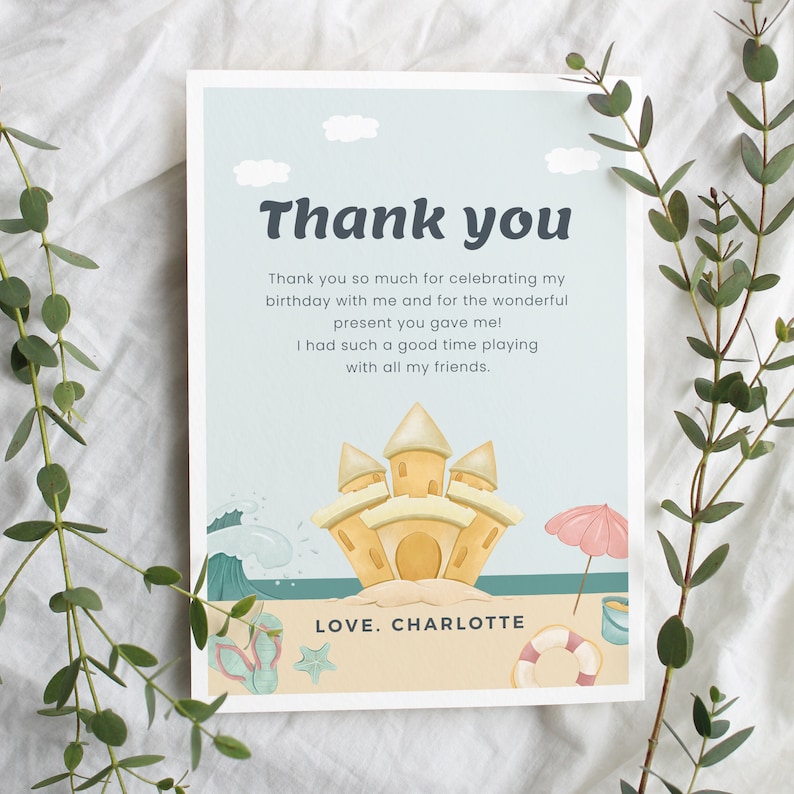 Editable Beach Birthday Thank You Card Beach Party Thank You - Etsy New ...