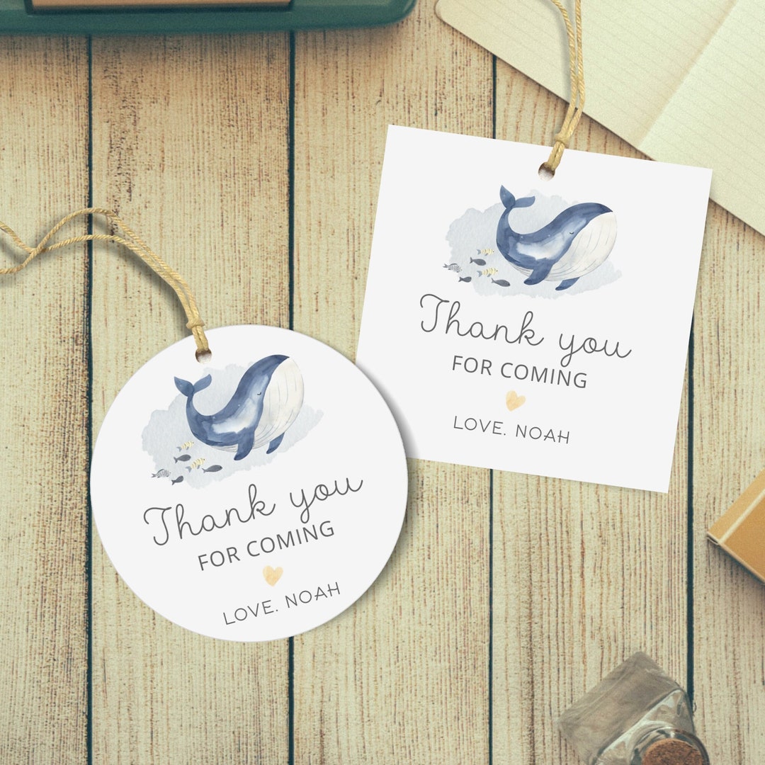 Editable Whale Birthday Favor Tags, Ocean Party Thank You Notes, Under ...