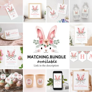 Editable Bunny Birthday Cupcake Toppers, Pink Rabbit Stickers, Girl ...