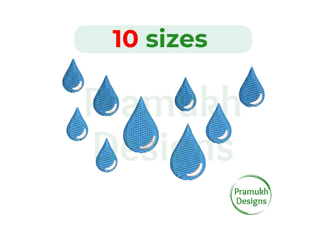 Rain Drop Embroidery Design (3–6.5 Inch) – Water Droplet, Rain, Mini ...