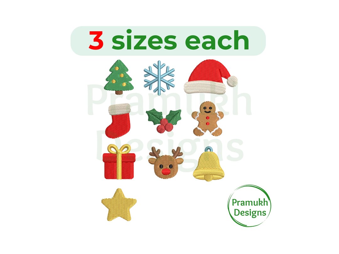 Christmas Mini Embroidery Design Set (1–2inch) – Machine Embroidery ...