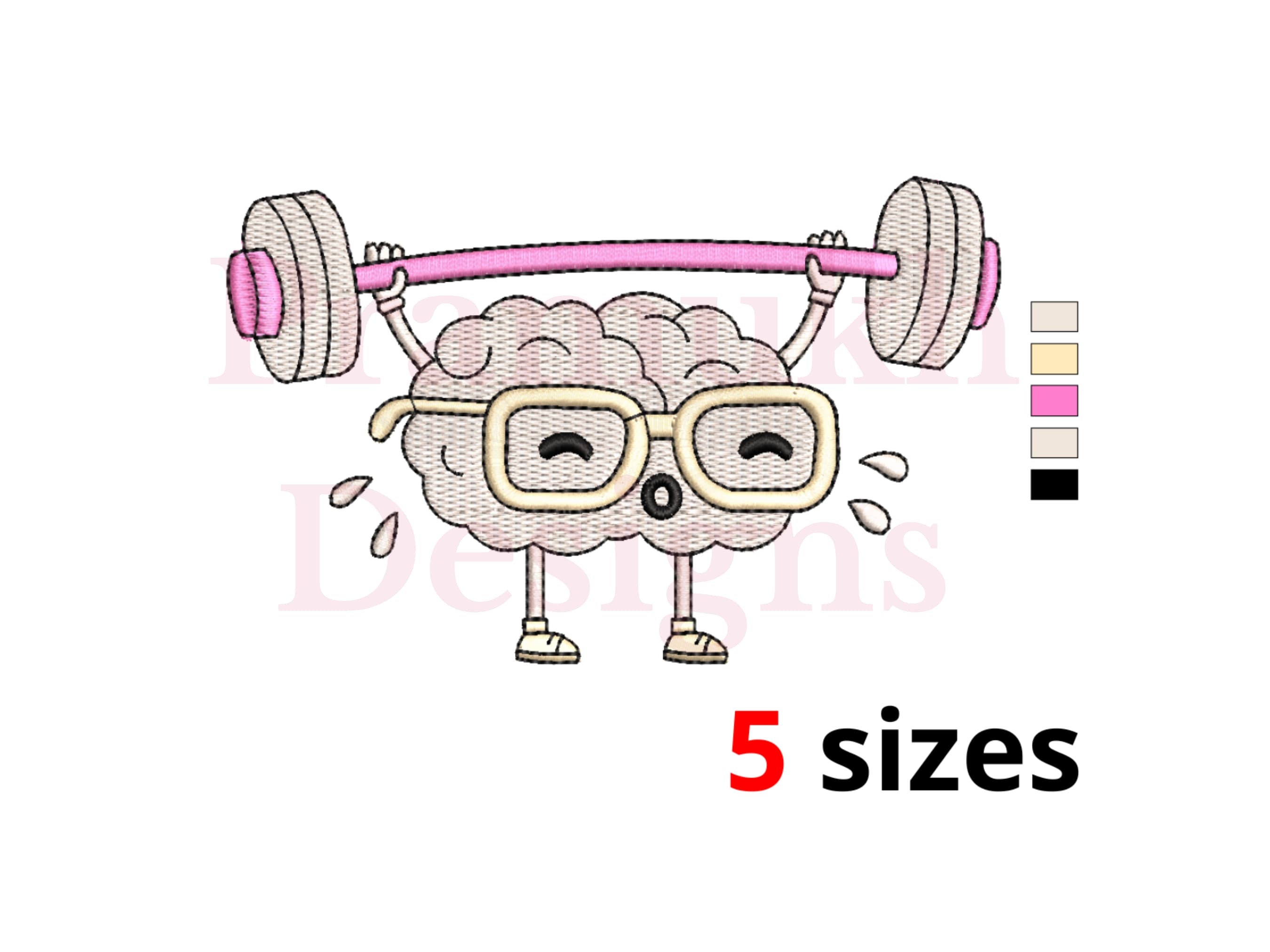 Brain Embroidery Design-machine Embroidery Pattern-brain Lifting Weight ...
