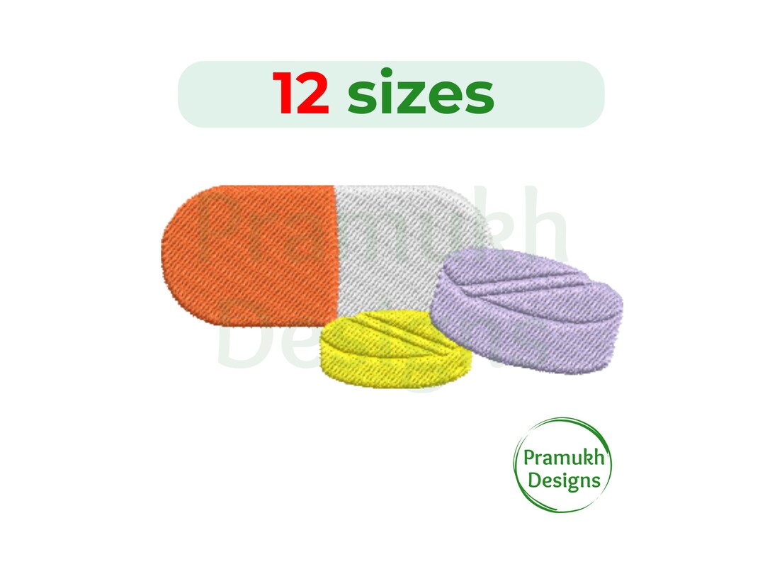 Medicine Pills Embroidery Design (2–7.5 Inch) – Mini Medicine Pills ...