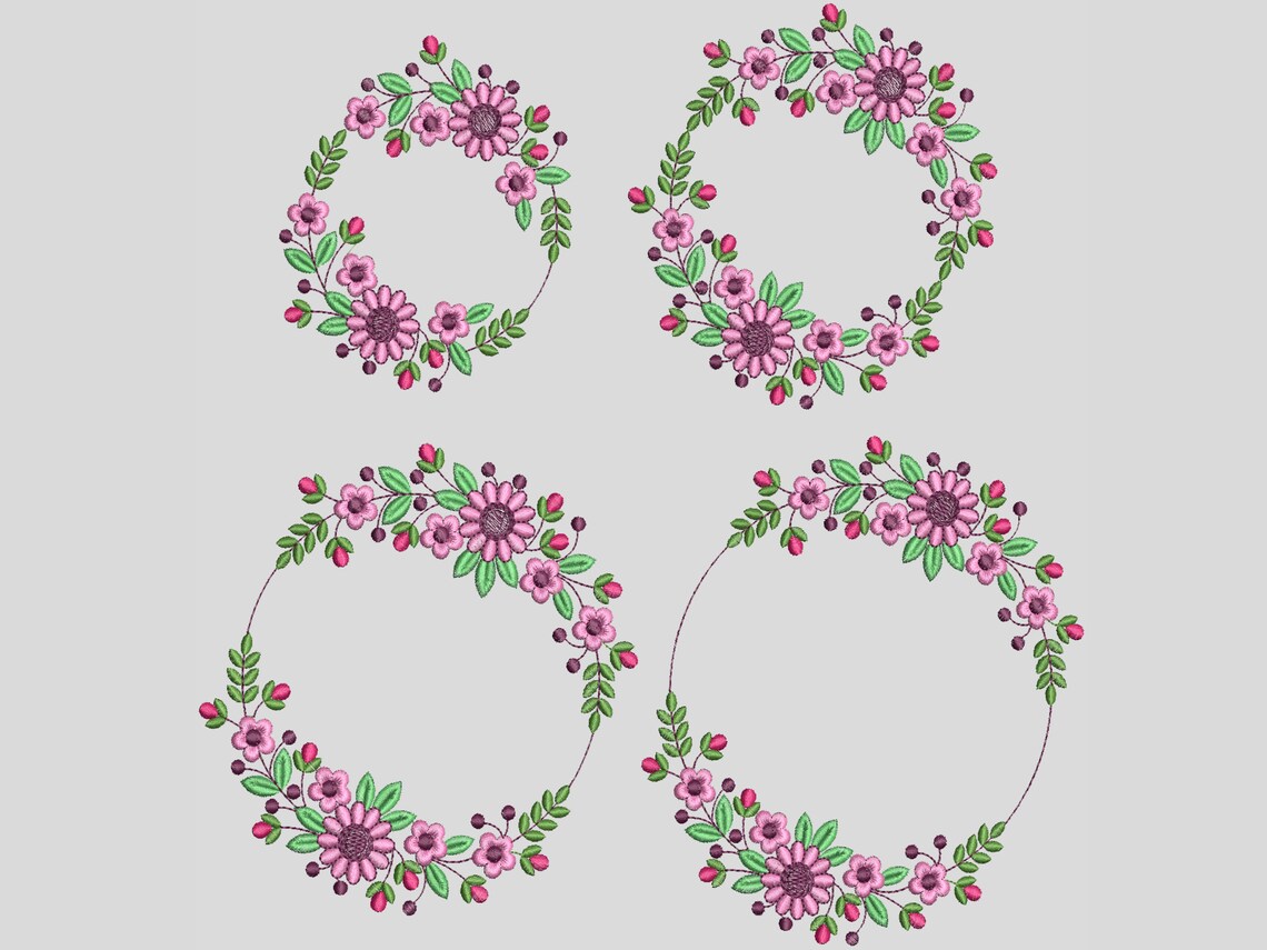 Flower Frame Embroidery Design in 4 Sizes flower Wreath - Etsy