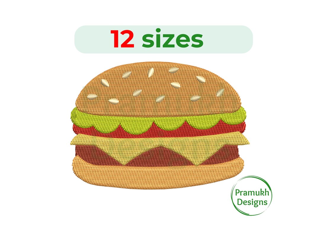 Burger Embroidery Design. Hamburger Embroidery Design. Cheeseburger ...