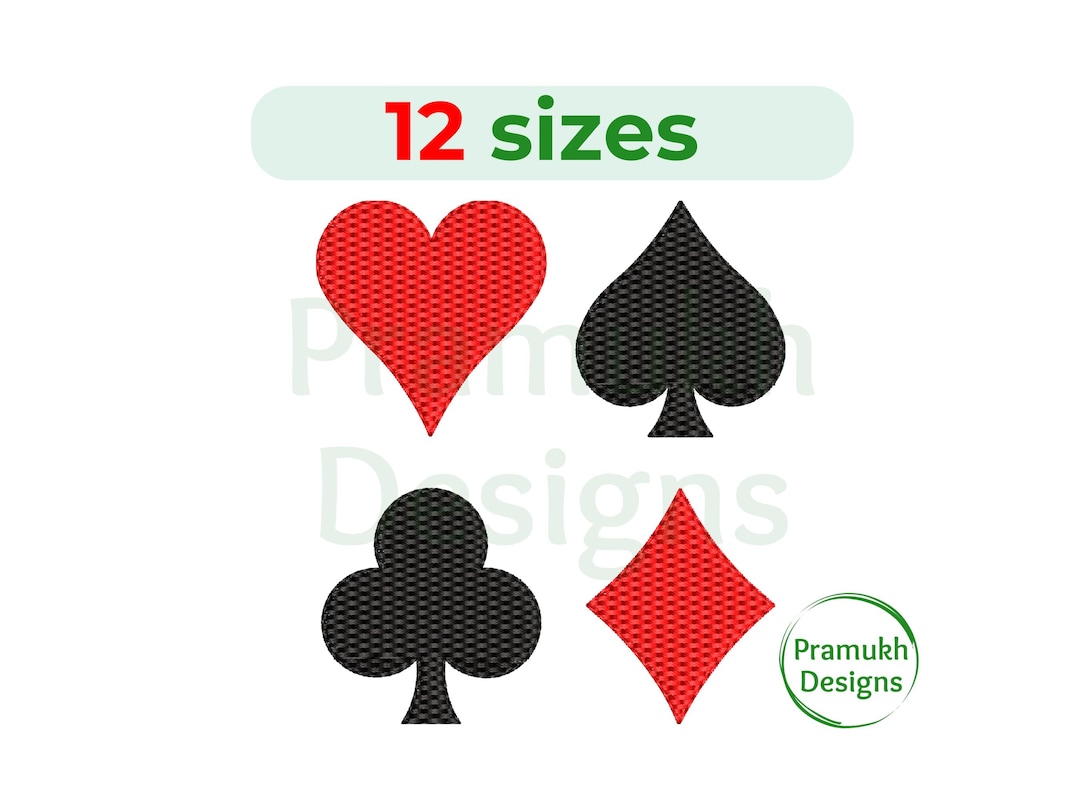 Cards Suits Set Embroidery Design (2–7.5 Inch) – Spades, Hearts ...
