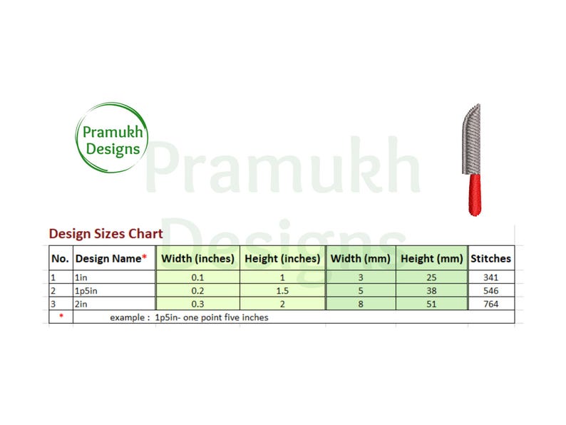 Mini Kitchen Embroidery Design Set (1–2 Inch) – Fork, Frying Pan, Knife ...