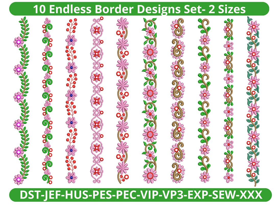 10 Embroidery Border Designs Bundle 2 Sizes Instant - Etsy