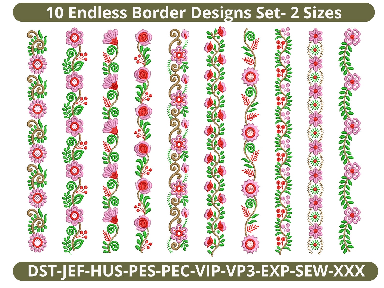 10 Embroidery Border Designs Bundle 2 Sizes beautiful Border Designs ...