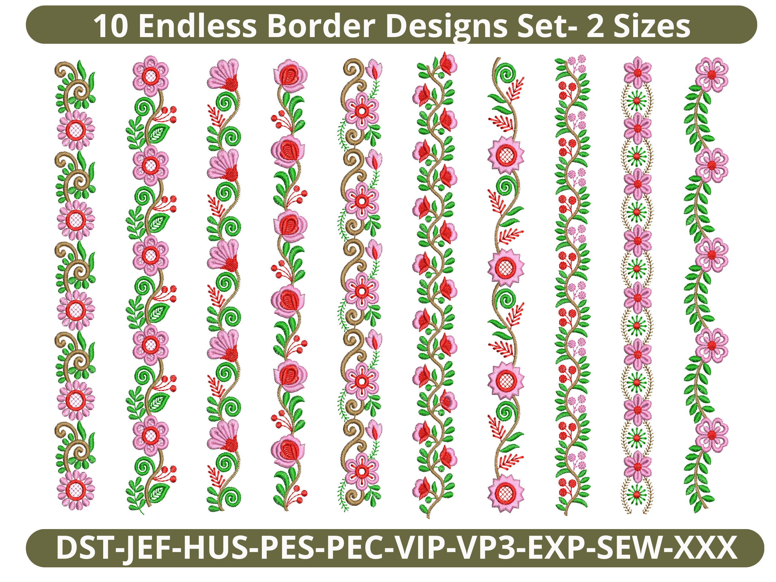 10 Embroidery Border Designs Bundle 2 Sizes beautiful Border Designs ...