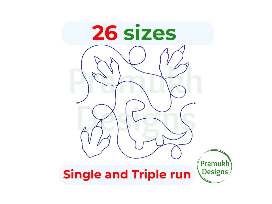 Dinosaur Quilting Block Machine Embroidery Design. Edge to Edge ...