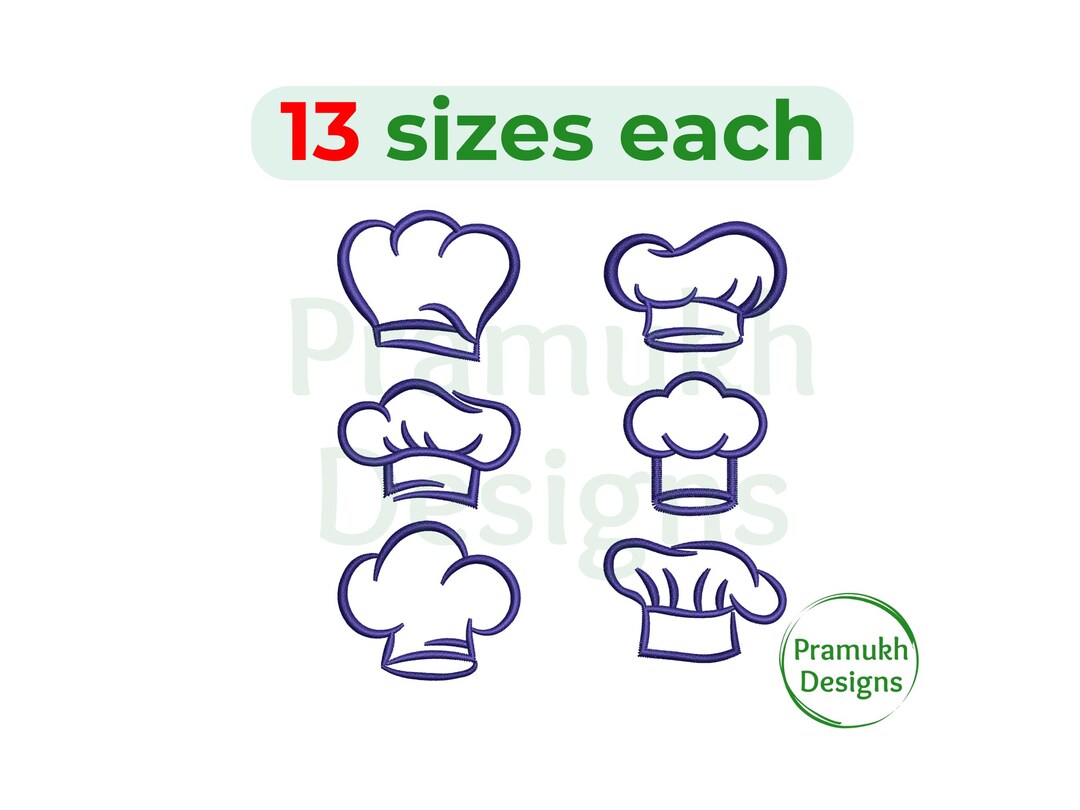 Chef Hat Embroidery Design File. Chef Hat Set of 6. Machine Embroidery ...
