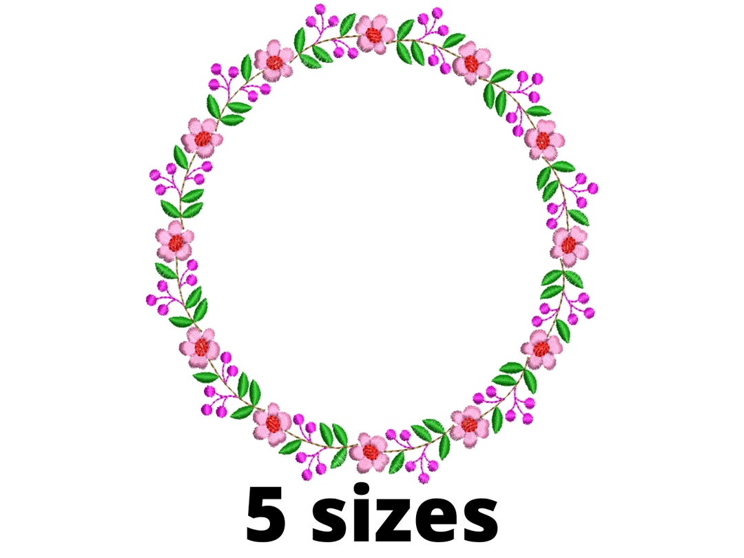 Flower Frame Machine Embroidery Design, Flower Wreath Embroidery ...