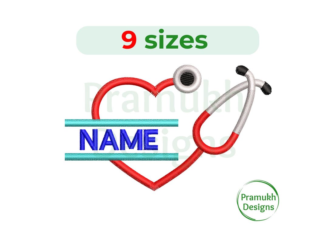 Split Stethoscope Heart Embroidery Design (3.5–7.5 Inch) – Mini ...