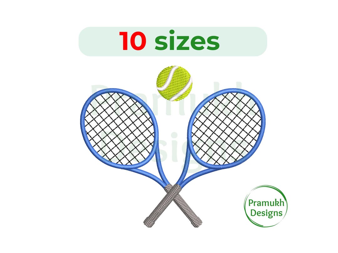 Tennis Embroidery Design (3–7.5 Inch) – Mini Tennis Racket & Ball ...