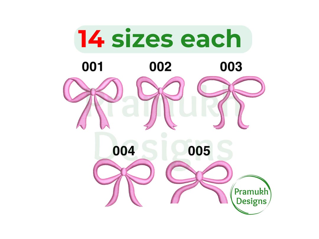 Bow Embroidery Design Set (1–7.5 Inch) – Mini Bow, Ribbon Bow Tie ...