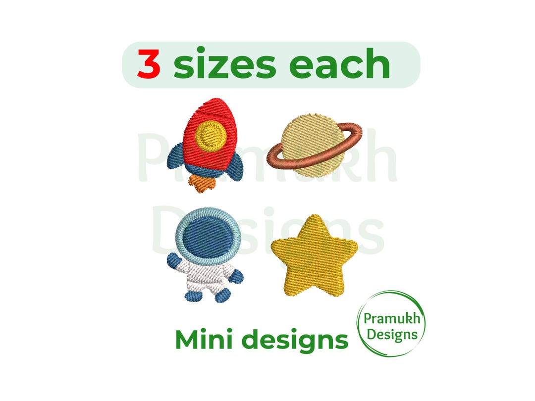 Space Mini Embroidery Design Set– (1-2 Inch) – Machine Embroidery ...