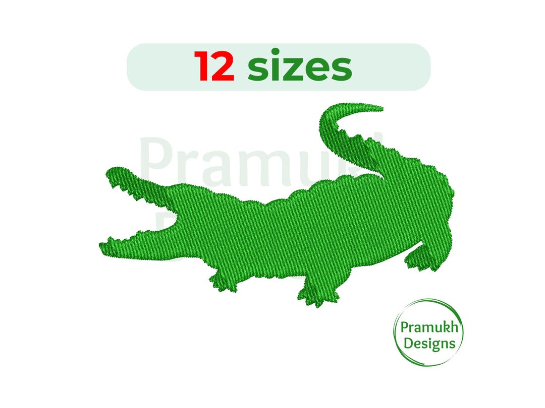 Alligator Machine Embroidery Design (2–7.5 Inch) – Crocodile Silhouette ...