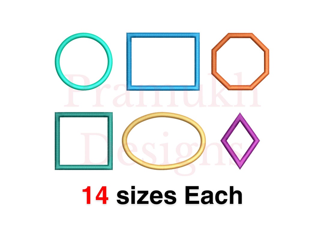 Basic Shapes Embroidery Design Set-14 Size: Circle Oval Rectangle ...