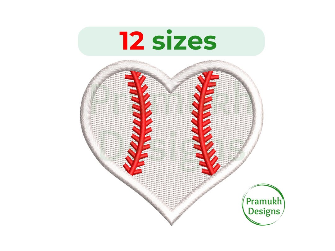 Baseball Heart Embroidery Design (2–7.5 Inch) – Mini Baseball Heart ...