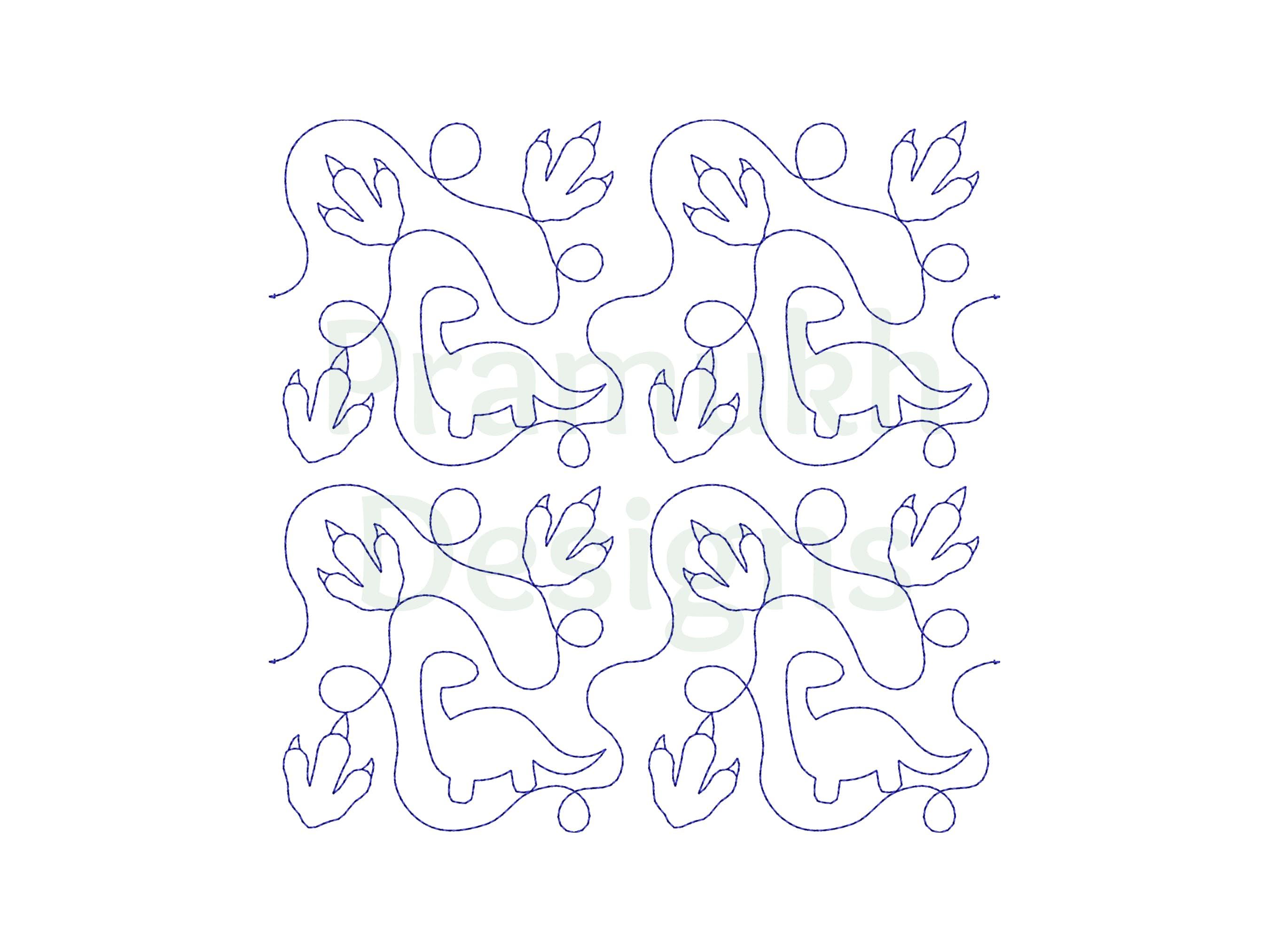 Dinosaur End to End Quilting Embroidery Design | Edge to Edge Quilt ...