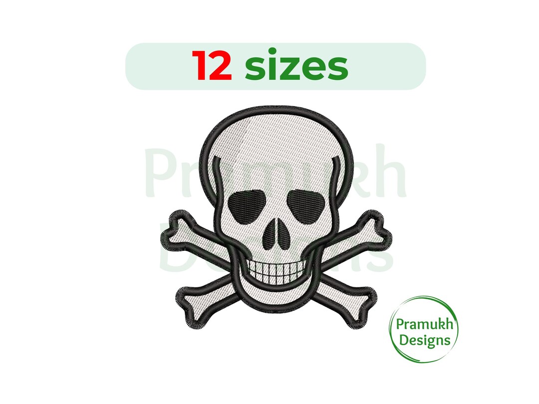 Skull and Cross Bones Embroidery Design (2–7.5 Inch) – Mini Skull, Bone ...