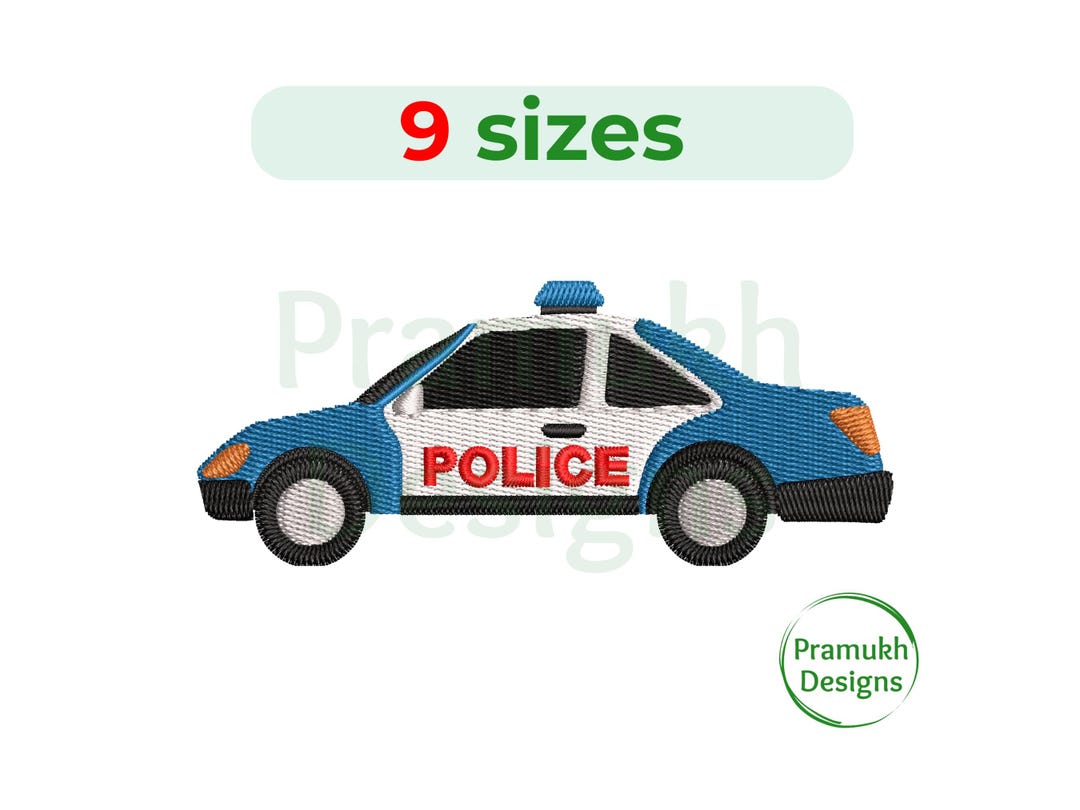 Police Car Embroidery Design (3.5–7.5 Inch) – Mini Police Car ...