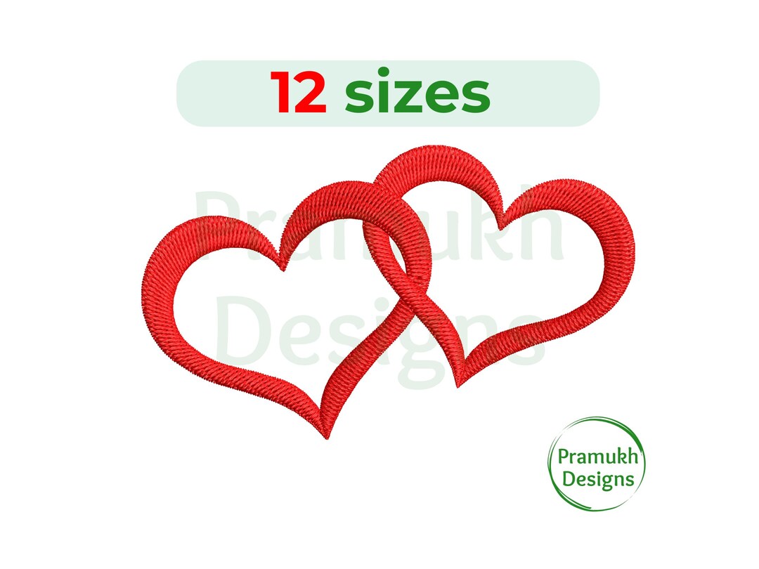 Curly Double Heart Embroidery Design (2–7.5 Inch) – Mini Heart, Love ...