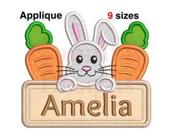 Bunny Name Plate Boy Applique Machine Embroidery Design Easter Happy ...