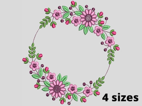 Flower Frame Embroidery Design in 4 Sizes flower Wreath - Etsy