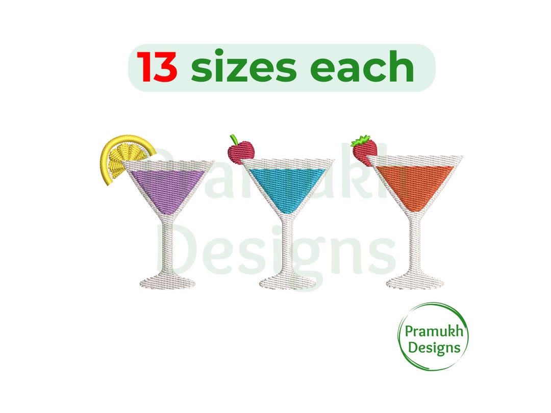Cocktail Embroidery Design Set (13 Sizes) – Drink Silhouette, Mini ...