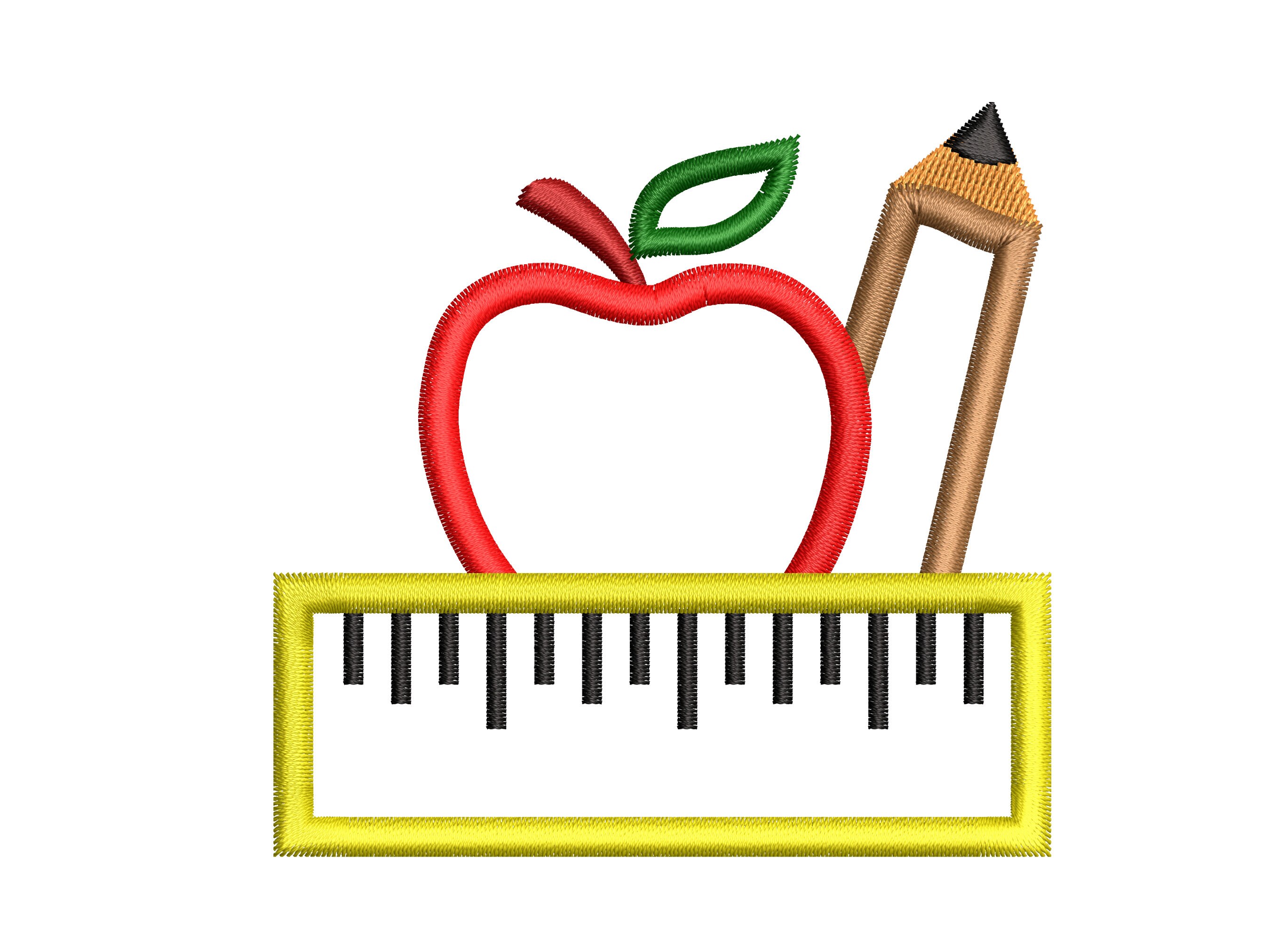 Back to School Pencil Ruler Apple Applique Machine Embroidery Design ...