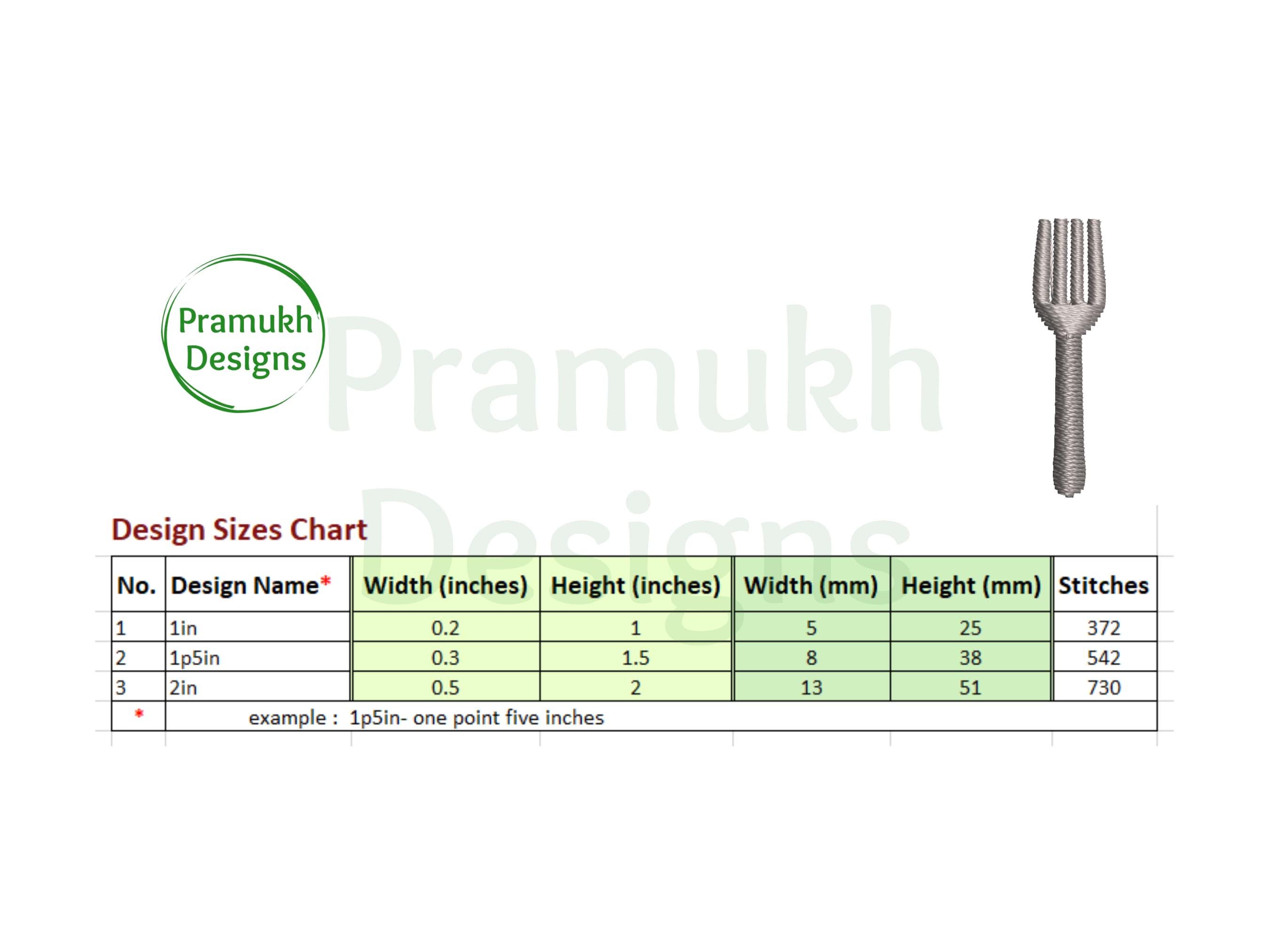 Mini Kitchen Embroidery Design Set (1–2 Inch) – Fork, Frying Pan, Knife ...