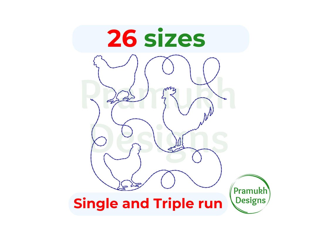Rooster and Chicken End to End Quilting Embroidery Design | Edge to ...