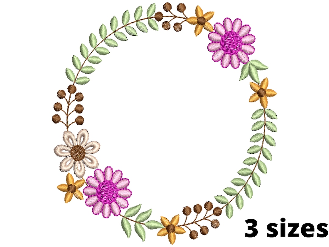 Flower Frame Embroidery Design in 3 Sizes -flower Wreath Machine ...