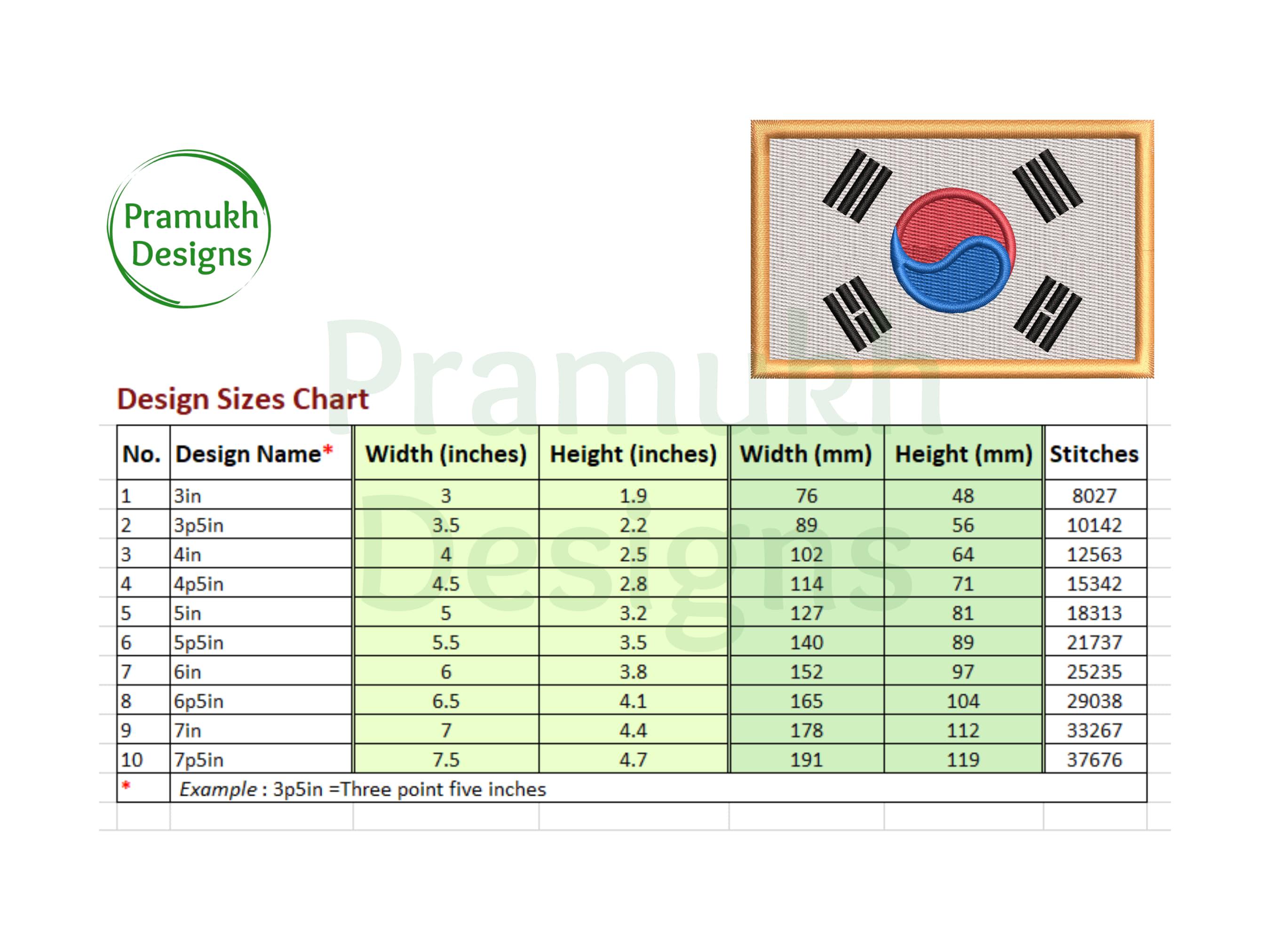 South Korea Flag Embroidery Design (3–7.5 Inch) – Mini South Korea Flag ...