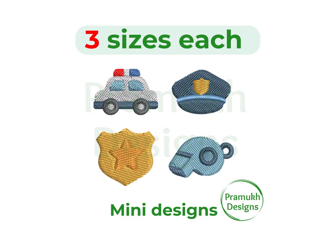 Police Mini Embroidery Design Set– (1-2 Inch) – Machine Embroidery ...