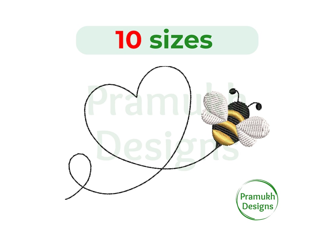 Bee Heart Embroidery Design. Machine Embroidery Design. Honey Bee Heart ...