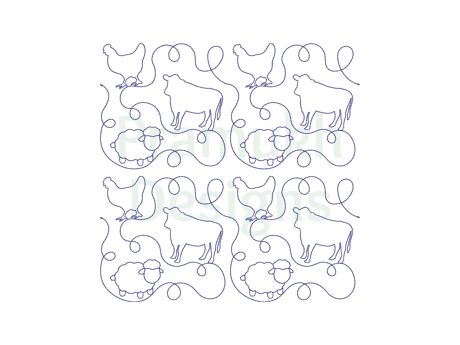 Farm Animals End to End Quilting Embroidery Design | Edge to Edge Quilt ...