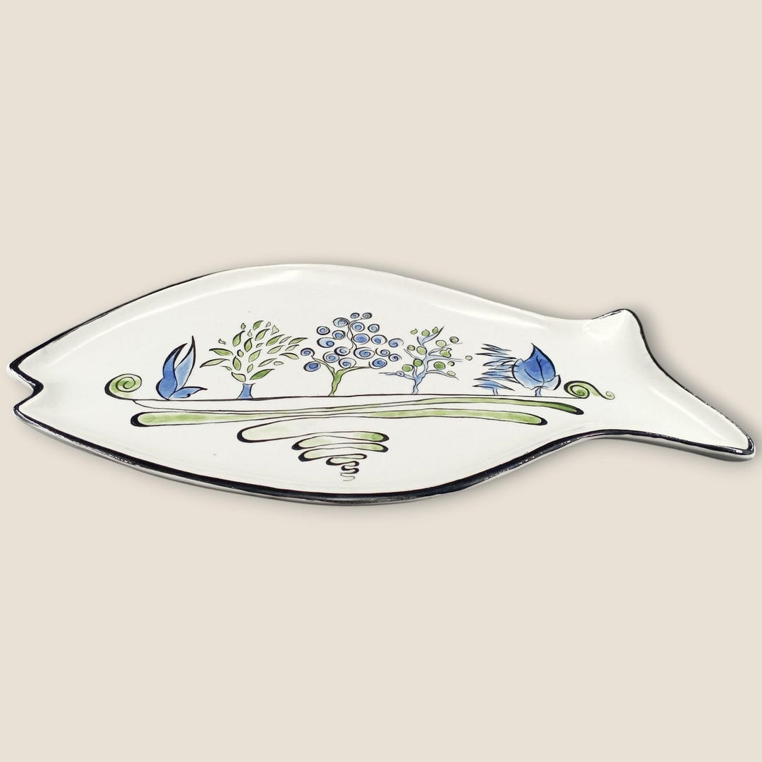 Handmade Fish-shaped Ceramic Plates – Minimalist Tree Design – Soft ...