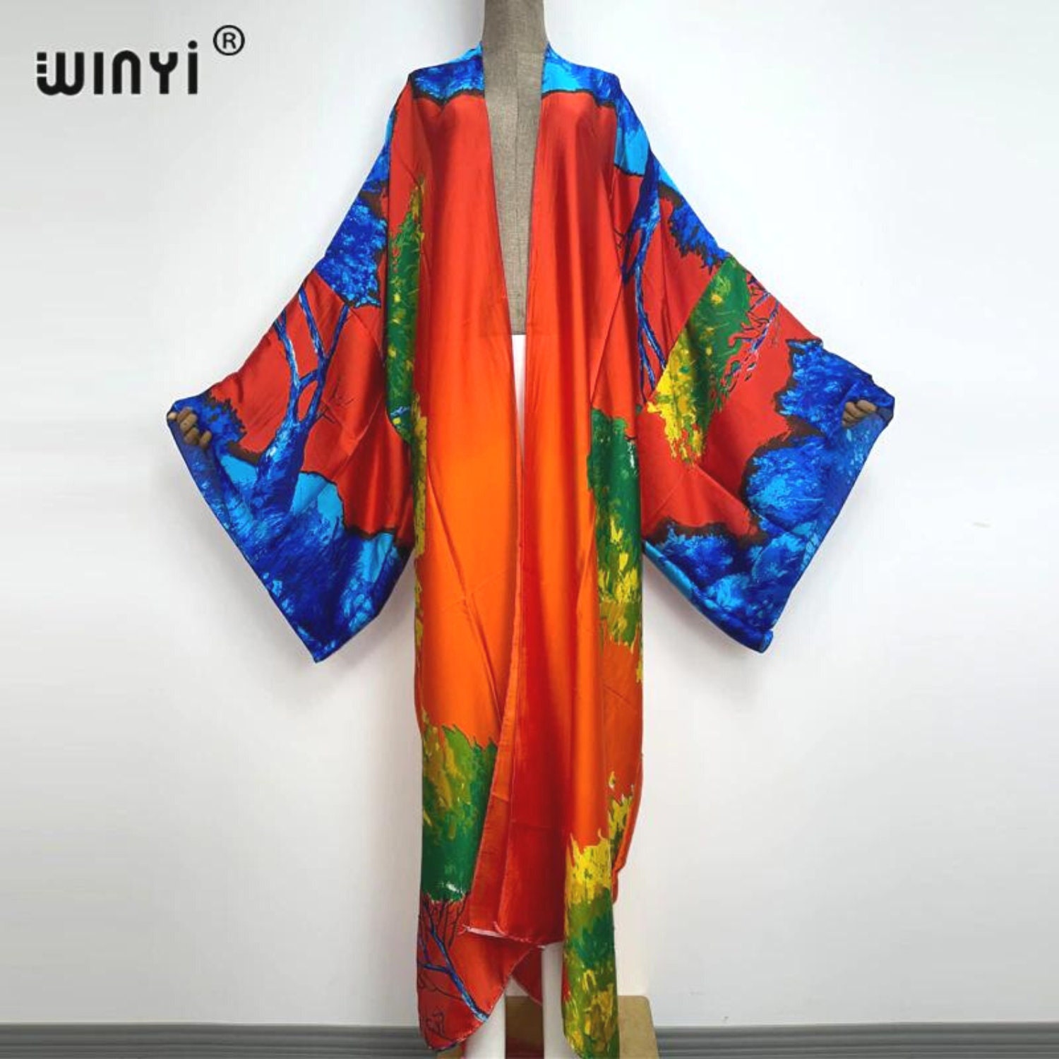 Winyi Plants Print Kimono Abstract Batwing Cardigan - Etsy