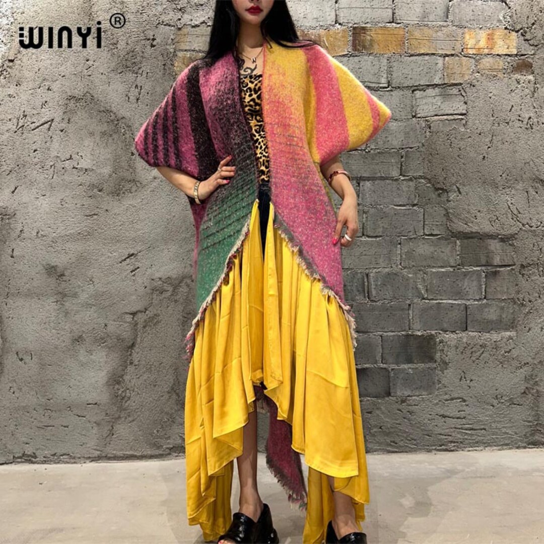Winyi Geometric Gradient Color Winter Poncho for Christmas Day - Etsy