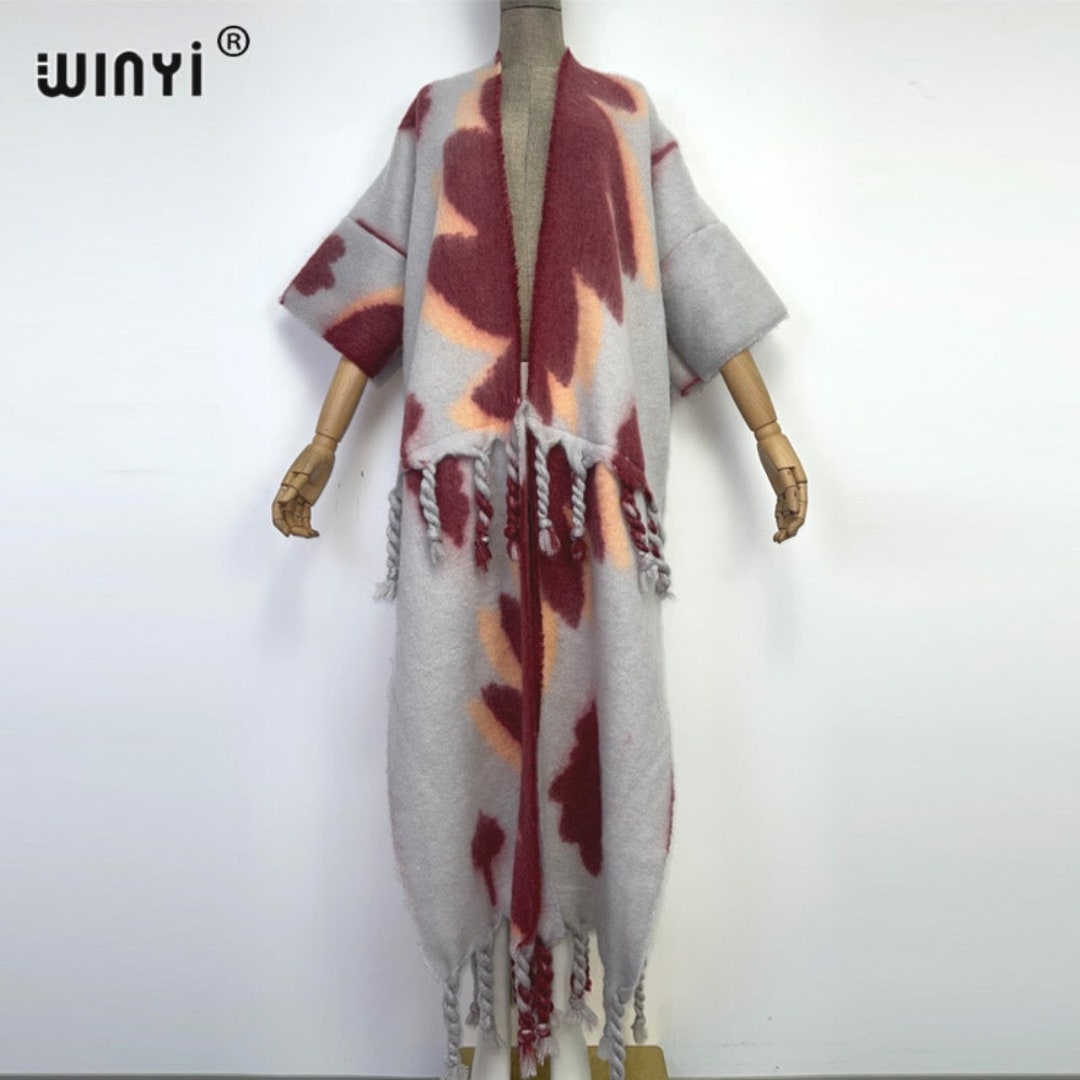 Winyi Leaf Printed Kimono With Tassels for Christmas Day - Etsy