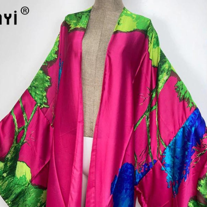 Winyi Plants Print Kimono Abstract Batwing Cardigan - Etsy
